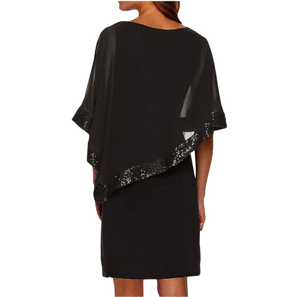 Dresses | Sequin Mesh Overlay Pencil Mini Poncho Evening Dress | Poshmark